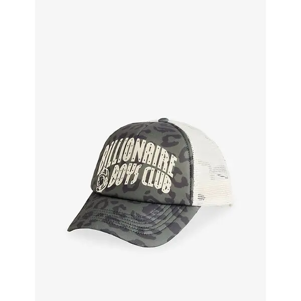 BILLIONAIRE BOYS CLUB Leopard Print Arch Logo Trucker Cap - Olive
