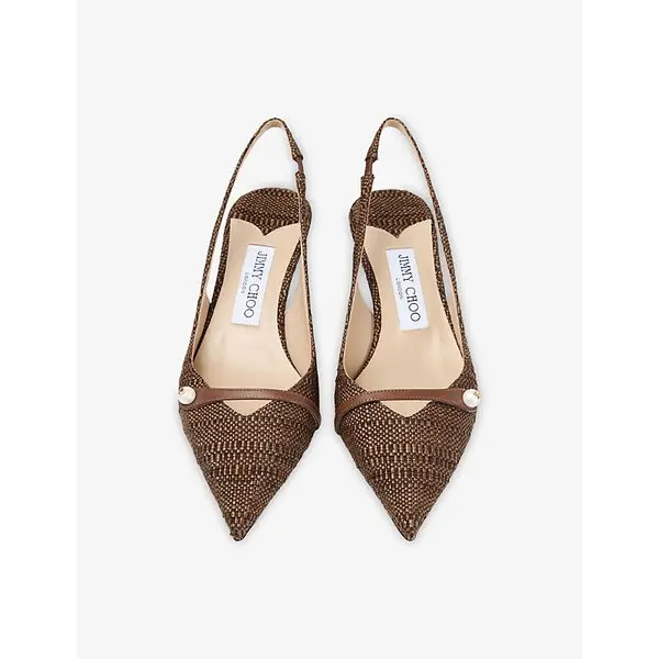 JIMMY CHOO Amita 45 Raffia Slingback Pumps - Tan