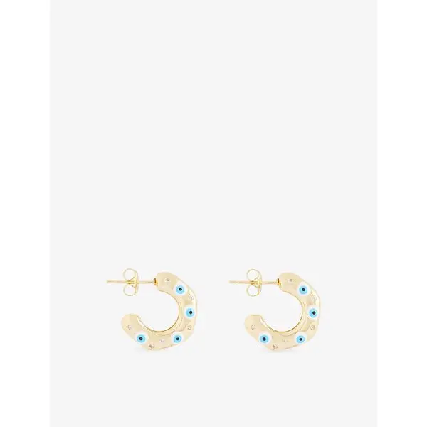 CRYSTAL HAZE 18ct Yellow Plated Brass And Enamel Evil Eye Hoop Earrings