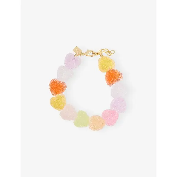 CRYSTAL HAZE 18ct Yellow-gold Plated Brass Cubic Zirconia Heart Charm Bracelet - Rainbow