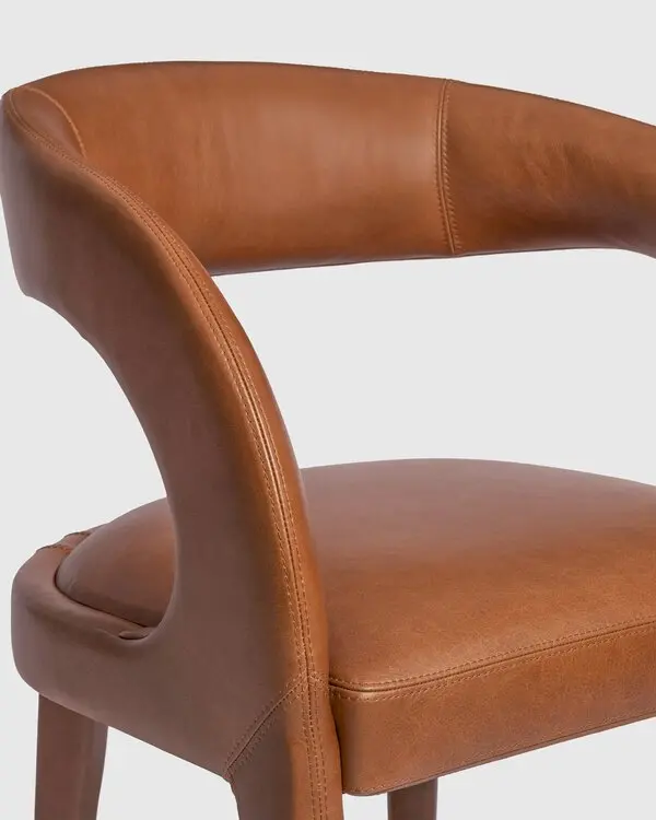 Quince Italian Leather Barrel Back Dining Chair