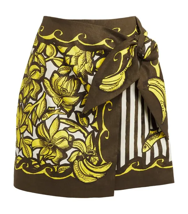 ALEMAIS Hemp Printed Mona Sarong Mini Skirt - Yellow