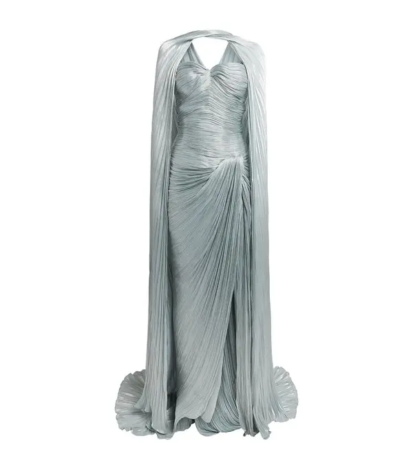 MARMAR HALIM Asymmetric Pleated Cape Gown - Grey