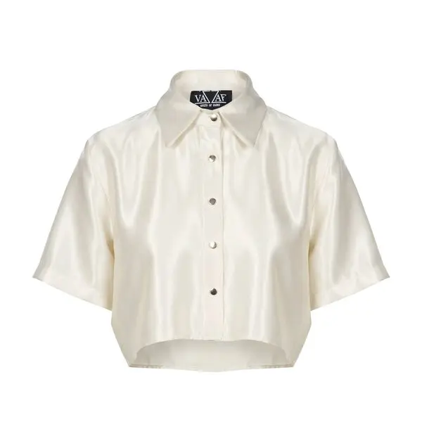 VAZAF Full Moon Print Satin Cropped Shirt - White