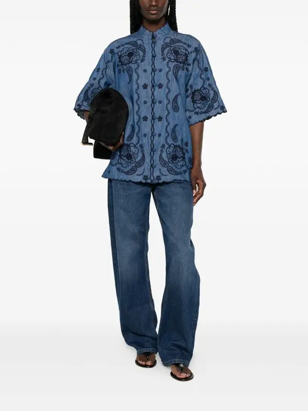 Zimmermann Aster Embroidered Denim Shirt - Blue
