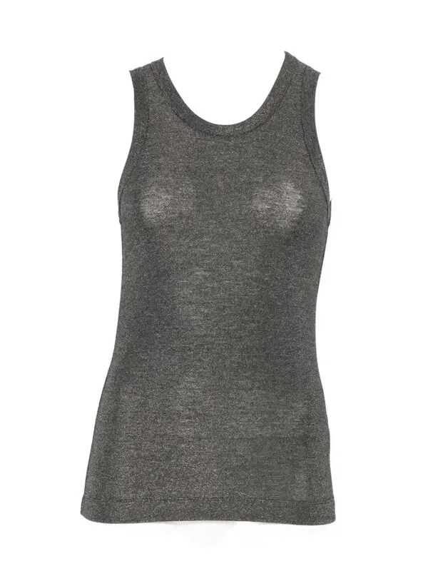 Brunello Cucinelli Sleeveless Ribbed Metallic Tank Top - Grey