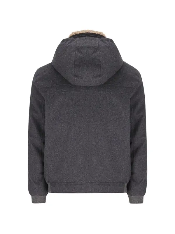 Brunello Cucinelli Wool Down Jacket With Hood And Shearling Trim