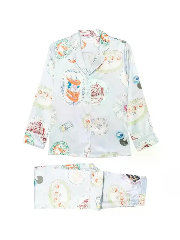Olivia Von Halle Graphic-print Silk Pajamas - Blue