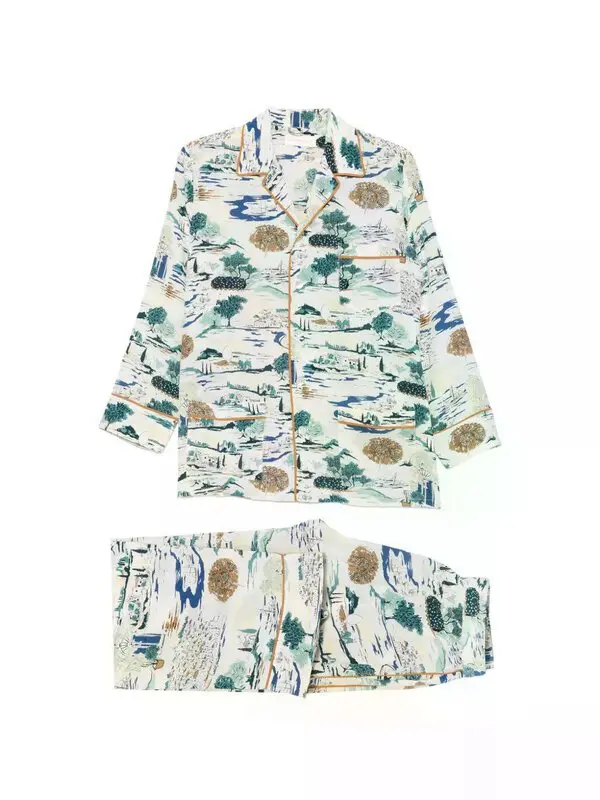 Olivia Von Halle Yves Cadaqués Landscape-print Pajamas - Neutrals