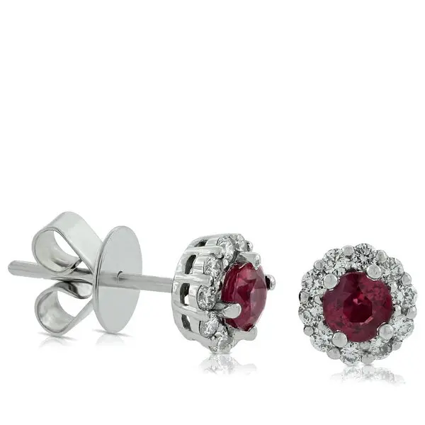 Benbridge Ruby And Diamond Halo Earrings In 14k White Gold - Red