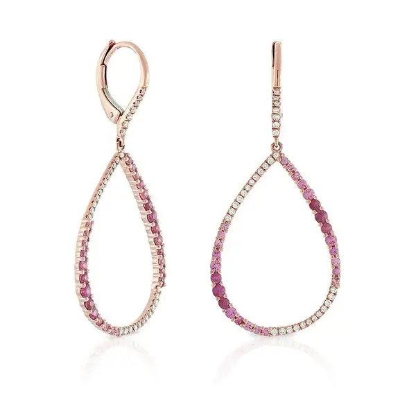 Benbridge 28mm Pear Shaped Sapphire And Diamond Earrings In 14k Rose Gold - Pink