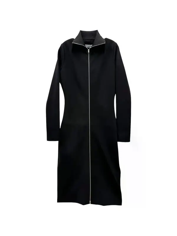 JIL SANDER Spread Collar Zip-up Midi Dress - Black