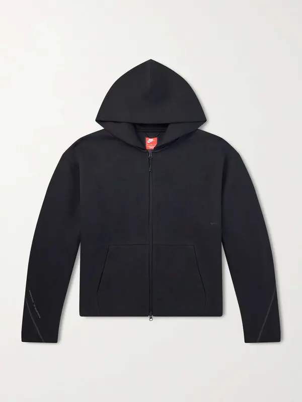 Nike Tech Cropped Logo-embroidered Fleece Zip-up Hoodie - Black