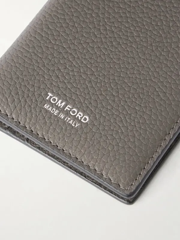TOM FORD T Line Leather Folding Cardholder - Gray