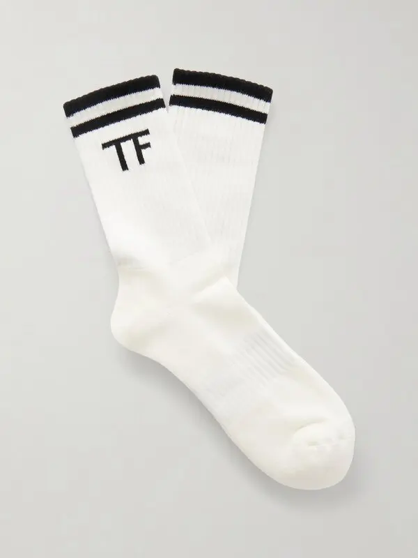 TOM FORD Ribbed Cotton-blend Sports Socks - White