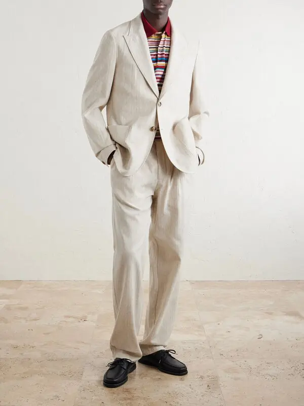 Oliver Peoples Tillman Herringbone Cotton And Linen-blend Suit Jacket
