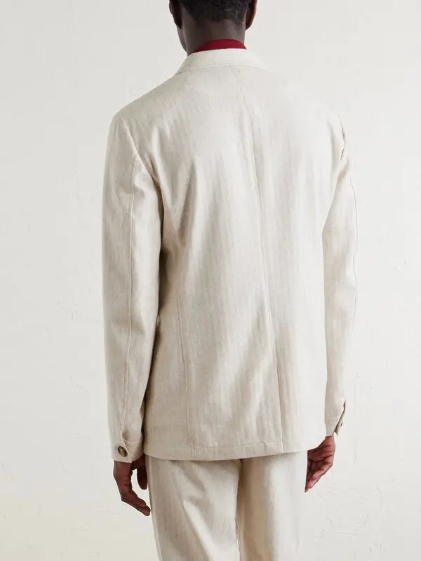Oliver Peoples Tillman Herringbone Cotton And Linen-blend Suit Jacket