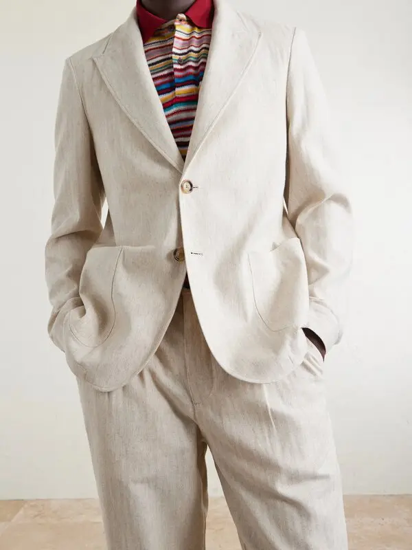 Oliver Peoples Tillman Herringbone Cotton And Linen-blend Suit Jacket
