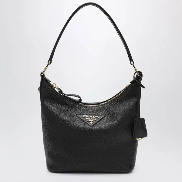 Prada Small Leather Hobo Bag - Black