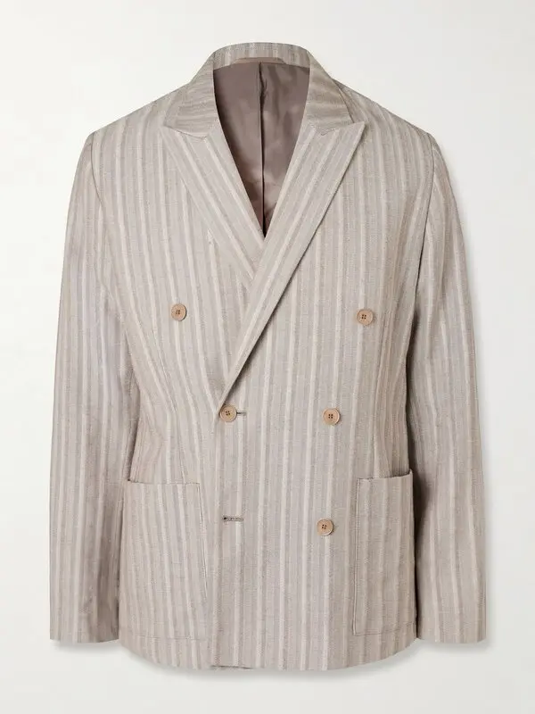 Nn07 Jordin 10058 Double-breasted Striped Cotton-blend Herringbone Blazer