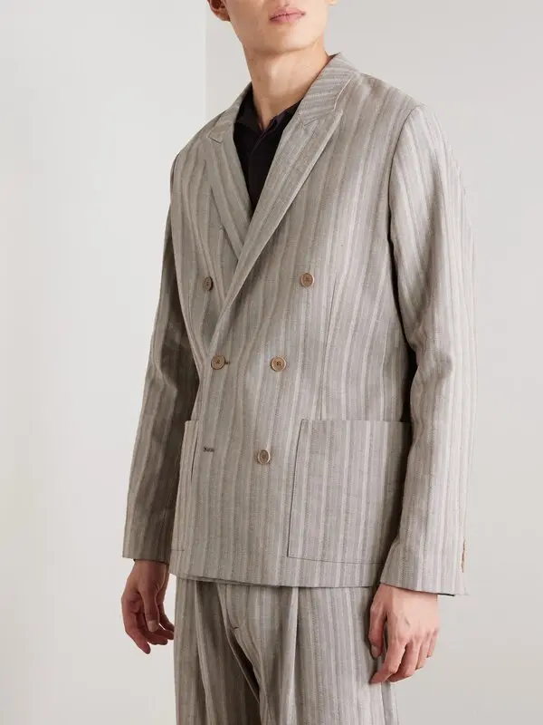Nn07 Jordin 10058 Double-breasted Striped Cotton-blend Herringbone Blazer