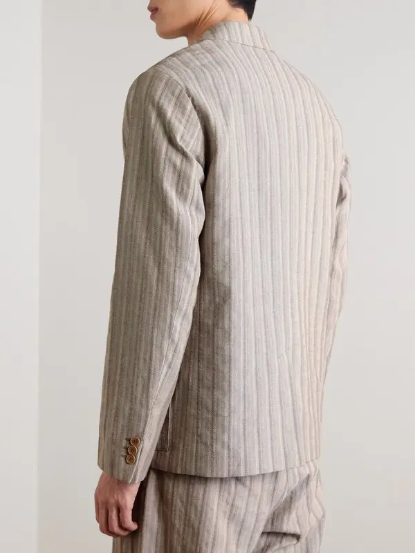 Nn07 Jordin 10058 Double-breasted Striped Cotton-blend Herringbone Blazer