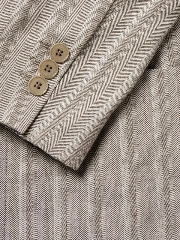 Nn07 Jordin 10058 Double-breasted Striped Cotton-blend Herringbone Blazer