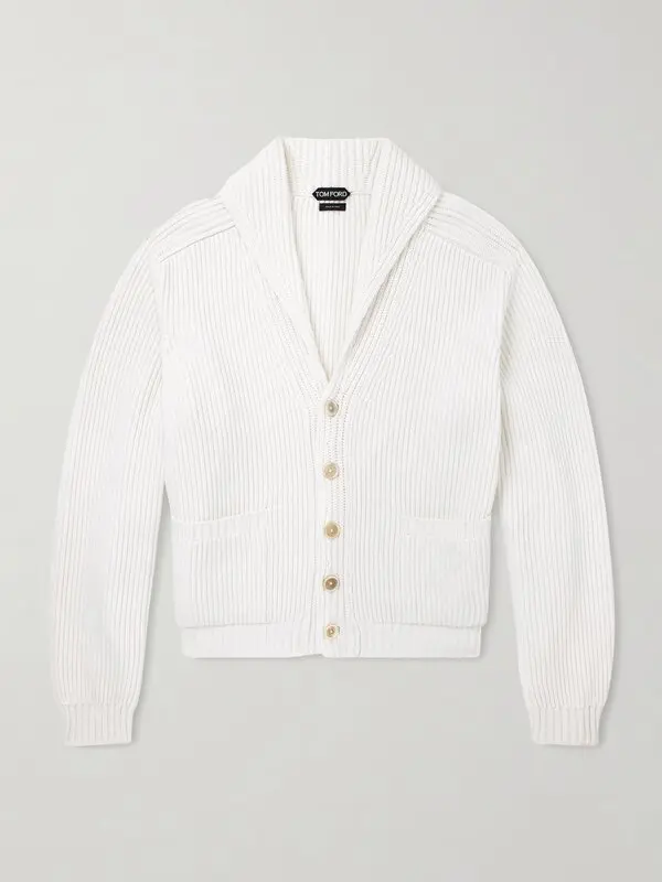 TOM FORD Ribbed Cashmere And Cotton-blend Cardigan - Neutrals