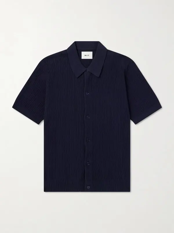 Nn07 Nolan 6695 Textured-knit Organic Cotton Shirt