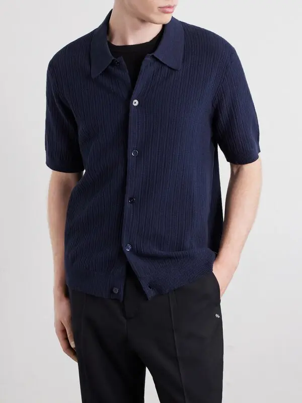 Nn07 Nolan 6695 Textured-knit Organic Cotton Shirt