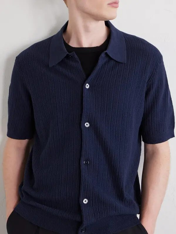 Nn07 Nolan 6695 Textured-knit Organic Cotton Shirt