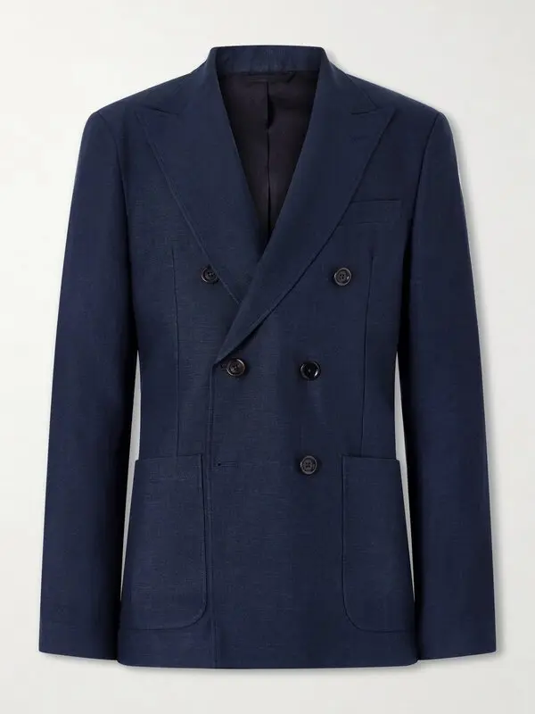 Oliver Peoples Double-breasted Linen, Virgin Wool And Cotton-blend Suit Jacket