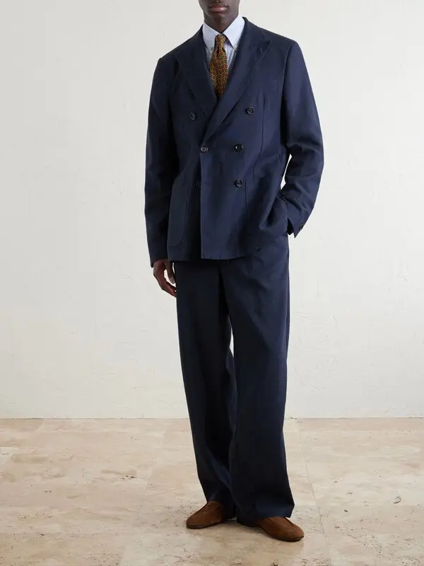 Oliver Peoples Double-breasted Linen, Virgin Wool And Cotton-blend Suit Jacket