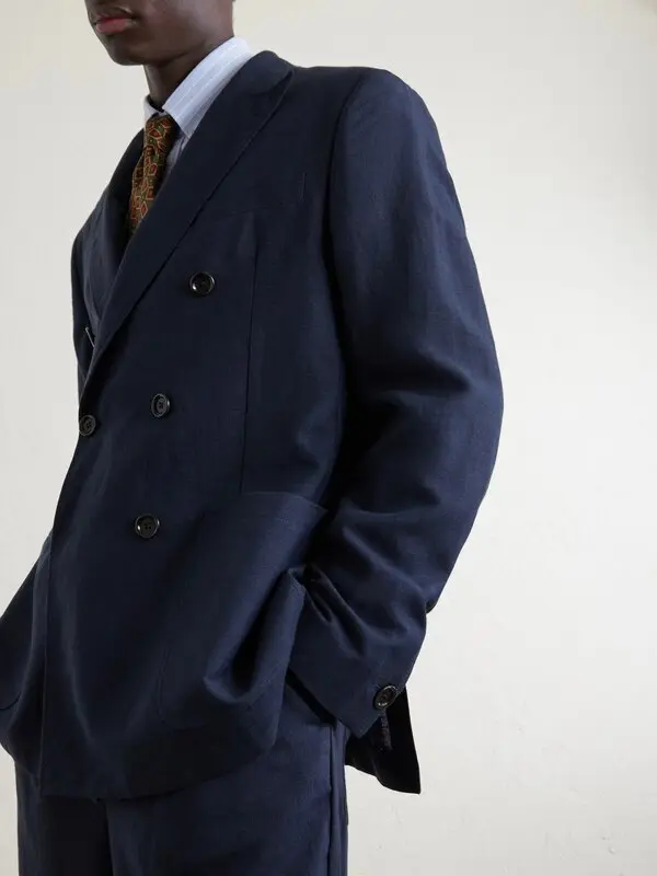 Oliver Peoples Double-breasted Linen, Virgin Wool And Cotton-blend Suit Jacket