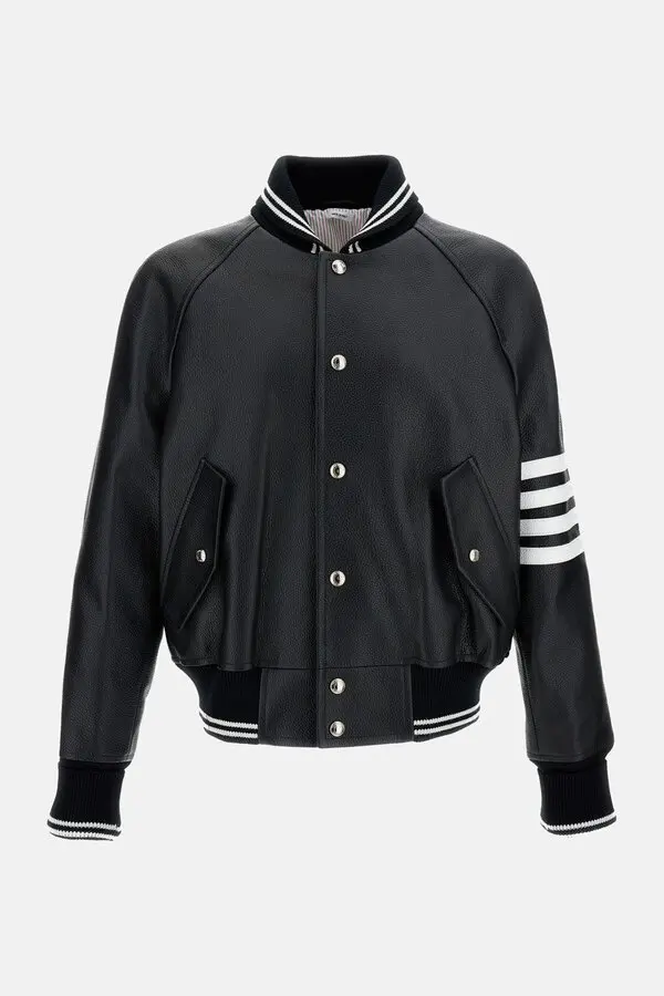 Thom Browne Oversized Leather Bomber Jacket With 4-bar Stripe Detail - Multicolor