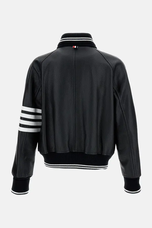Thom Browne Oversized Leather Bomber Jacket With 4-bar Stripe Detail - Multicolor