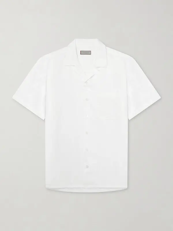 Canali Camp-collar Cotton And Linen-blend Shirt