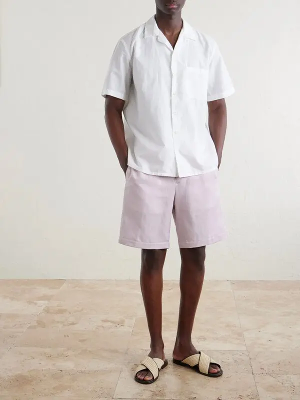 Canali Camp-collar Cotton And Linen-blend Shirt