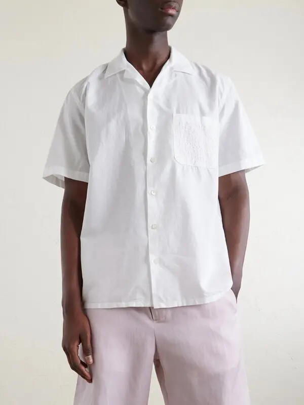Canali Camp-collar Cotton And Linen-blend Shirt