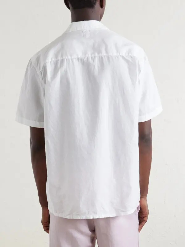 Canali Camp-collar Cotton And Linen-blend Shirt