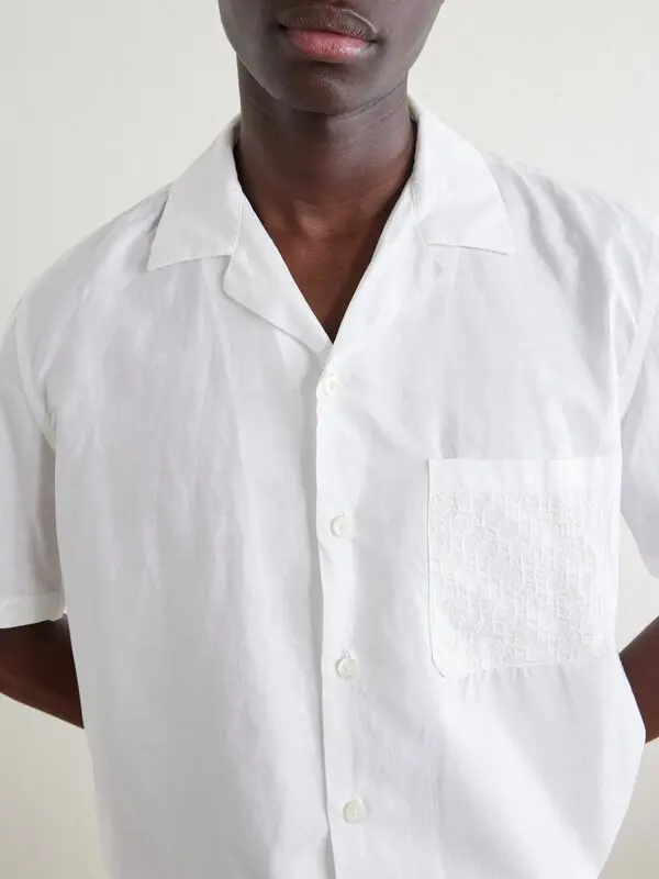 Canali Camp-collar Cotton And Linen-blend Shirt