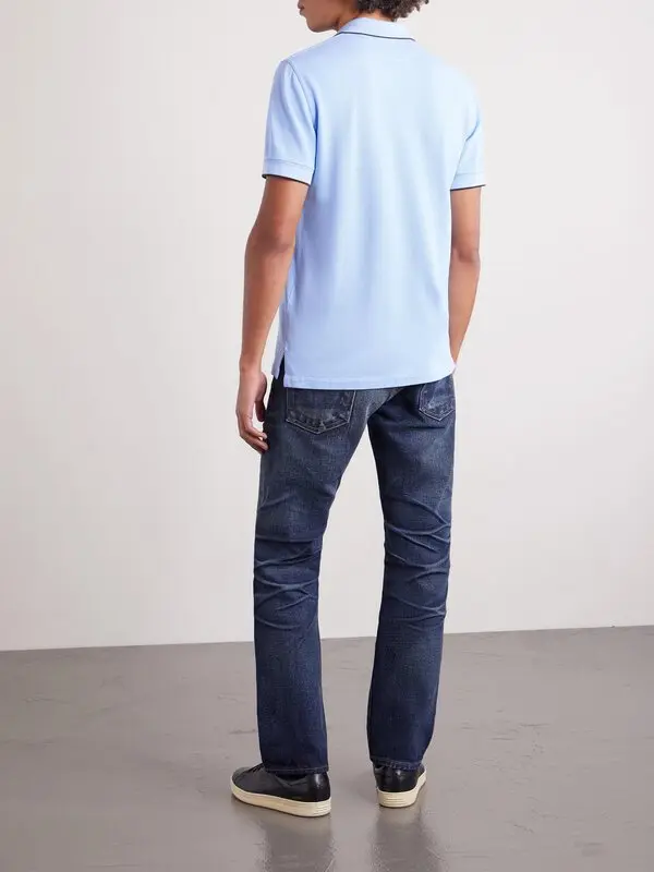 TOM FORD Contrast-tipped Lyocell-piqué Polo Shirt - Blue