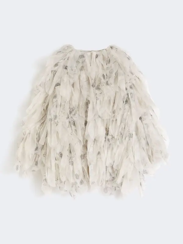 Max Mara Short Overcoat With Petals In Printed Organza - Pearl Grey