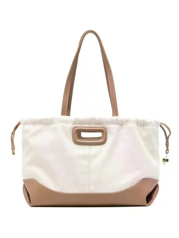 Maje Leather Trim Drawstring Tote Bag - Neutrals