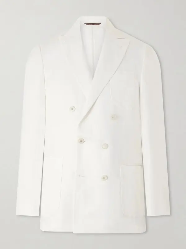 Canali Double-breasted Linen And Silk-blend Suit Jacket