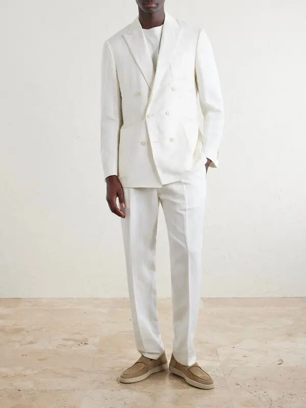 Canali Double-breasted Linen And Silk-blend Suit Jacket