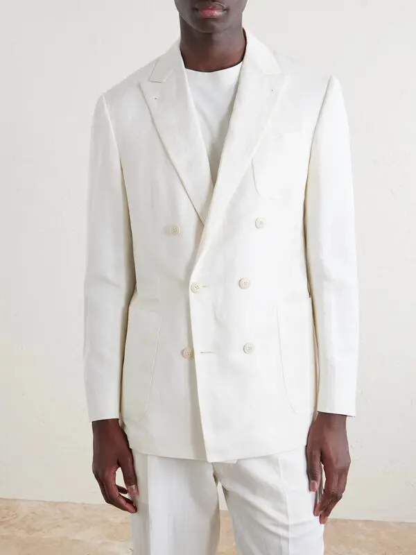 Canali Double-breasted Linen And Silk-blend Suit Jacket