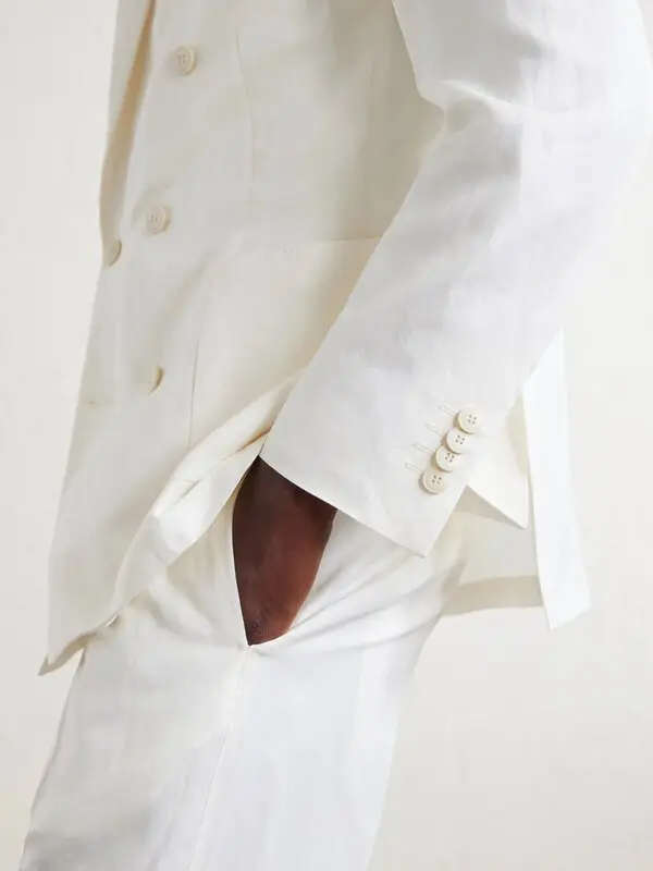 Canali Double-breasted Linen And Silk-blend Suit Jacket
