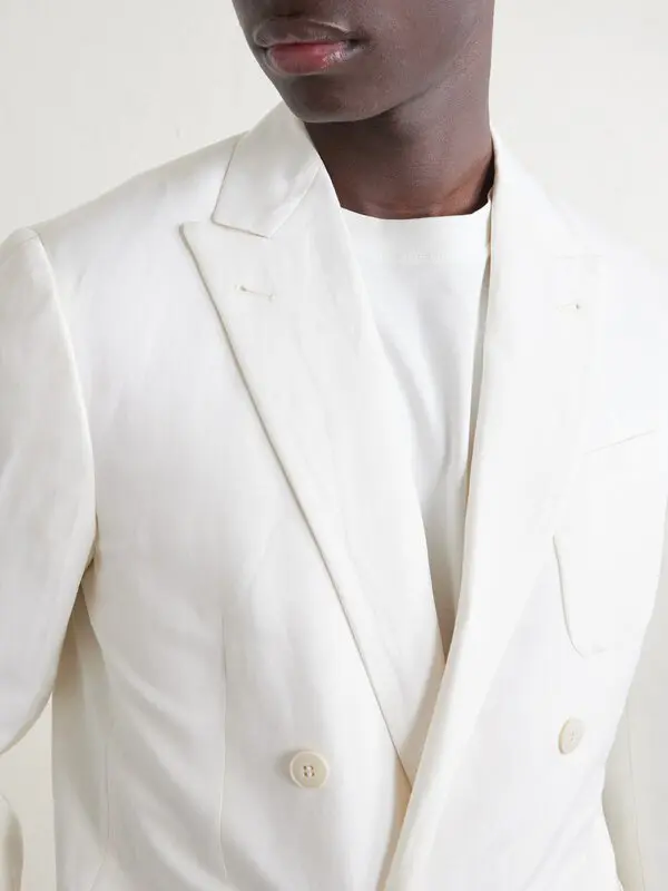 Canali Double-breasted Linen And Silk-blend Suit Jacket