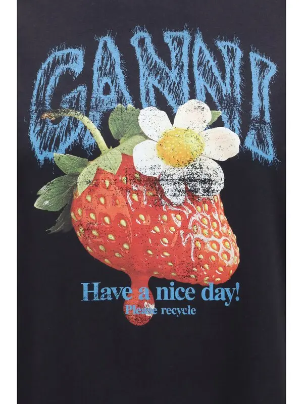 GANNI Strawberry Graphic Cotton T-shirt - Black